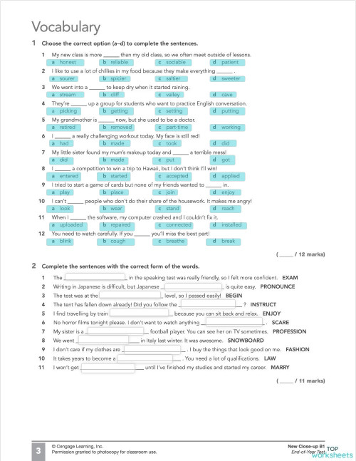 Close-Up B1 End of Year Test Vocabulary. Interactive worksheet ...