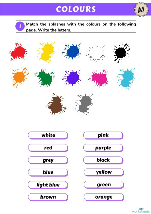 Match the colours. Interactive worksheet | TopWorksheets