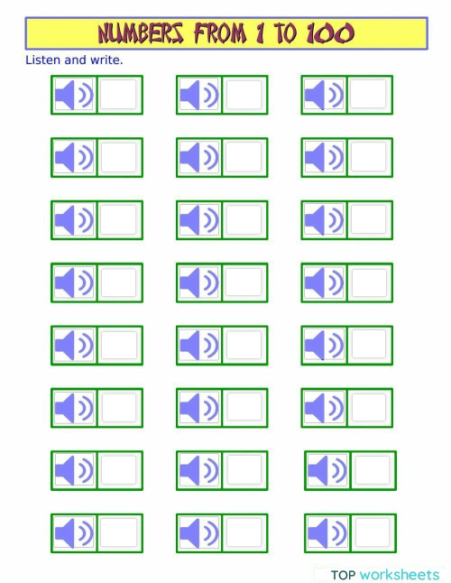 Numbers 1 to 100. Interactive worksheet | TopWorksheets