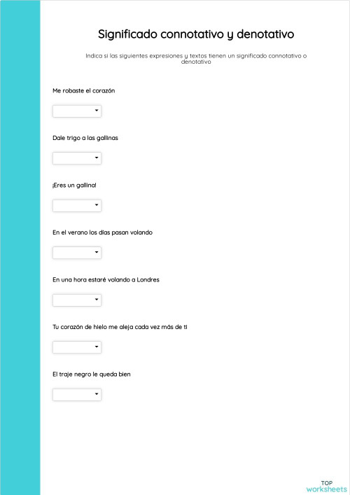 Significado connotativo y denotativo. Ficha interactiva | TopWorksheets