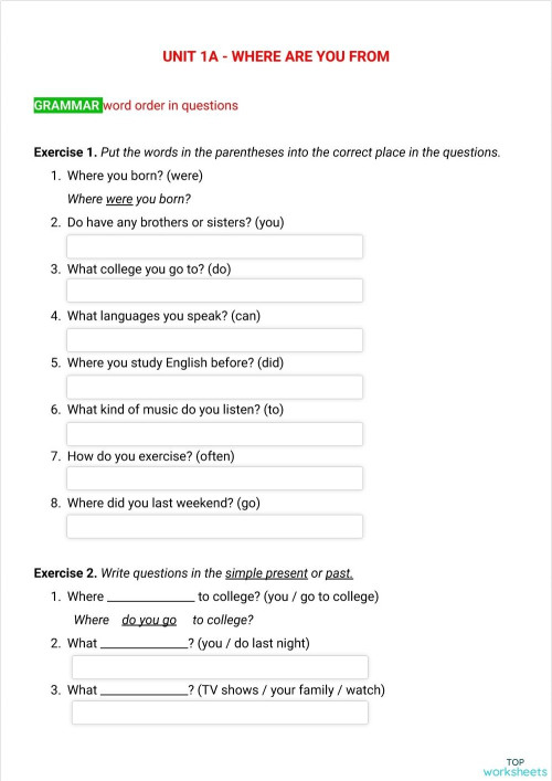 Unit 1A - Where are you from. Interactive worksheet | TopWorksheets