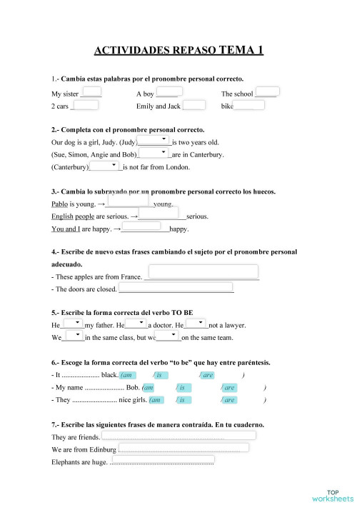 ejemplo TOPWORKSHEETS. Interactive worksheet | TopWorksheets