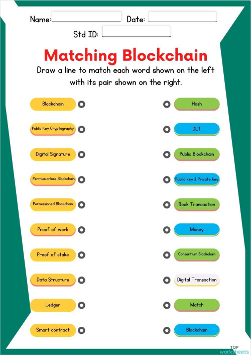 Blockchain Matching Worksheet ใบงานเชิงโต้ตอบ | TopWorksheets