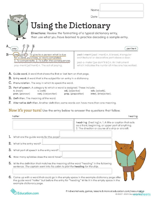 Dictionary Skills. Interactive worksheet | TopWorksheets