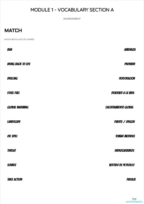 MODULE 1 - VOCABULARY SECTION A. Interactive worksheet | TopWorksheets