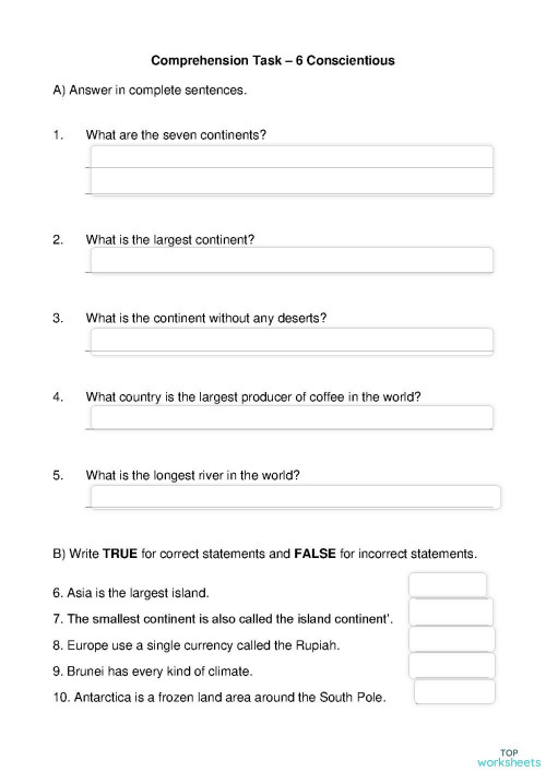 Comprehension. Interactive worksheet | TopWorksheets
