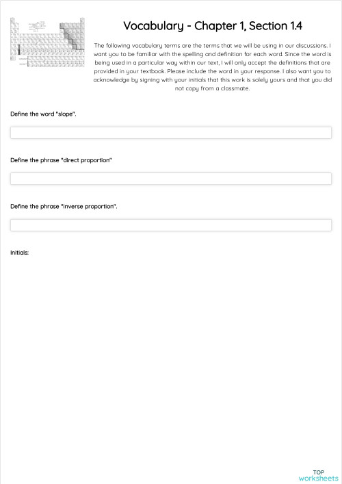 Vocabulary - Chapter 1, Section 1.4. Interactive worksheet | TopWorksheets