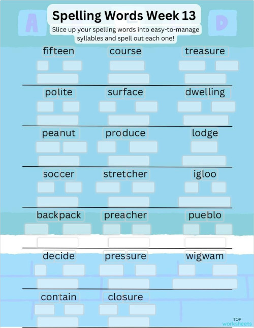 Spelling Words Week 13.3. Interactive worksheet | TopWorksheets