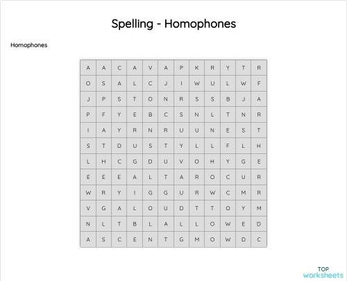 Spelling - Homophones. Interactive worksheet | TopWorksheets