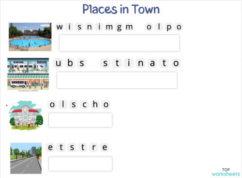 A1 Places in Town & Prepositions. Interactive worksheet | TopWorksheets