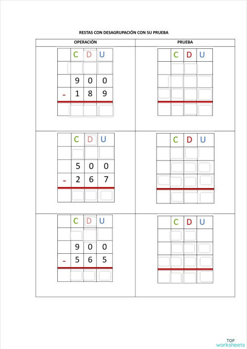 Hojas De Trabajo De Resta Con Reagrupación De Segundo Grado Cuaderno