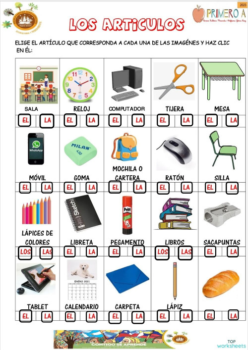 Los artículos. Ficha interactiva | TopWorksheets