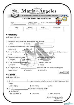 Final exam 3rd year. Interactive worksheet | TopWorksheets
