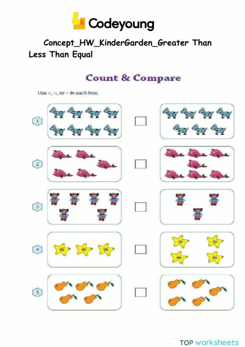 Greater than less than equal to. Interactive worksheet | TopWorksheets