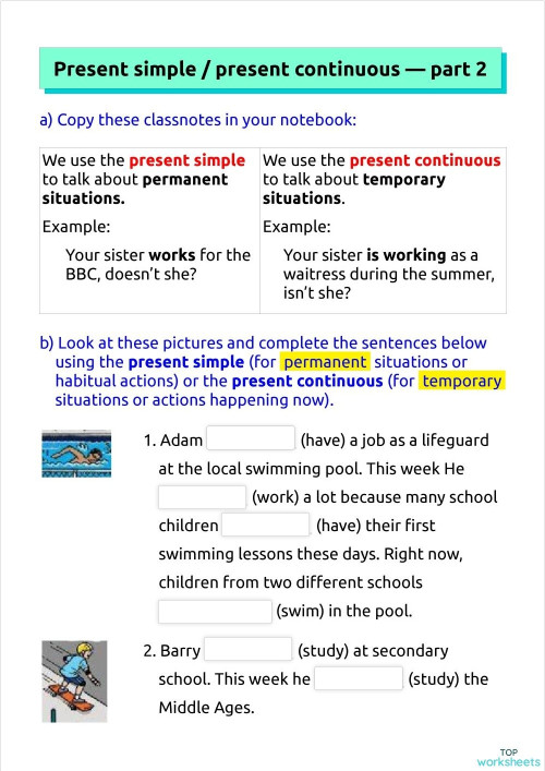 Present simple / continuous: interactive worksheets and online ...