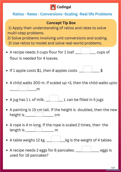 M_G06M06L25_WC01_Solving Real-World Ratio Problems. Interactive worksheet | TopWorksheets