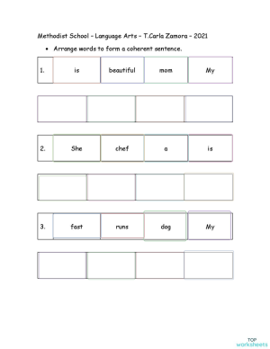 Arrange words to form a sentence #1. Interactive worksheet | TopWorksheets