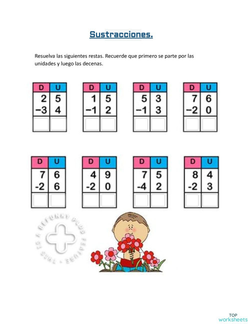 Práctica De Resta De Dos Dígitos