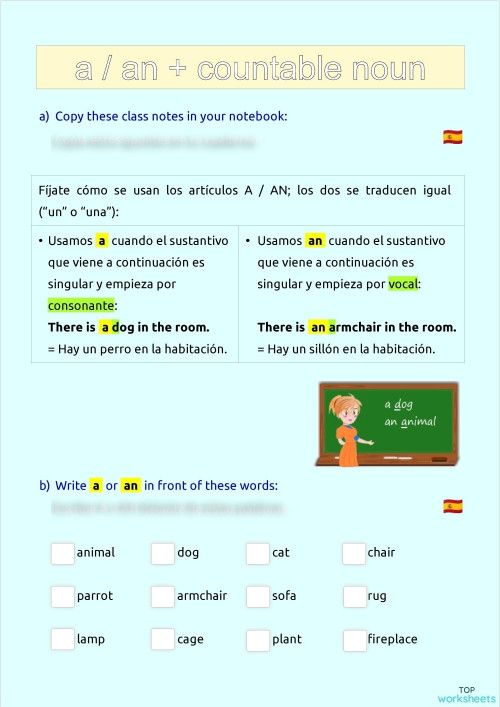 A / an: interactive worksheets and online exercises | TopWorksheets