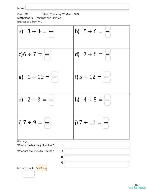 Write division as a fraction. Interactive worksheet | TopWorksheets