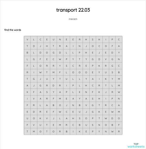 transport 22.03. Interactive worksheet | TopWorksheets