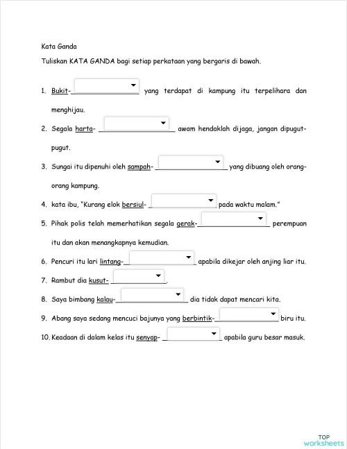 Bahasa Melayu Tahun 4 | Peribahasa. Interactive worksheet | TopWorksheets