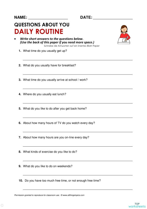 your daily routines. Interactive worksheet | TopWorksheets