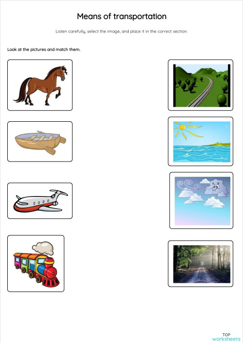Means of transportation. Interactive worksheet | TopWorksheets