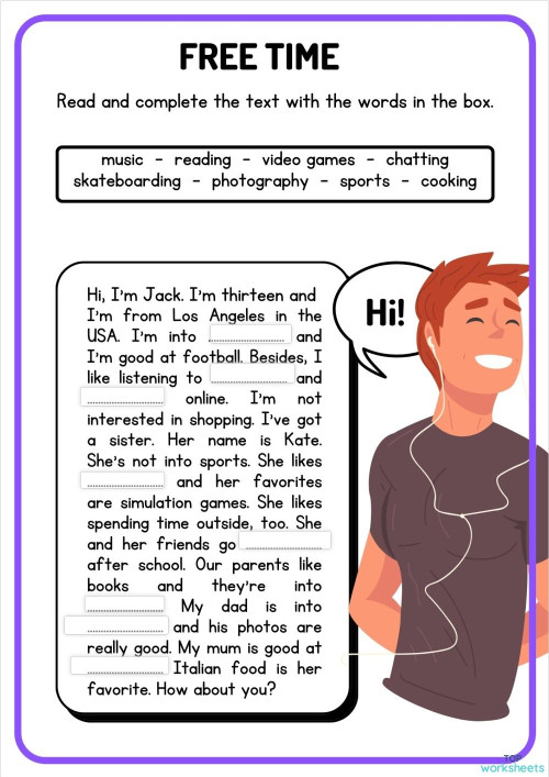 Test 6 Reading Simple Present. Interactive worksheet | TopWorksheets