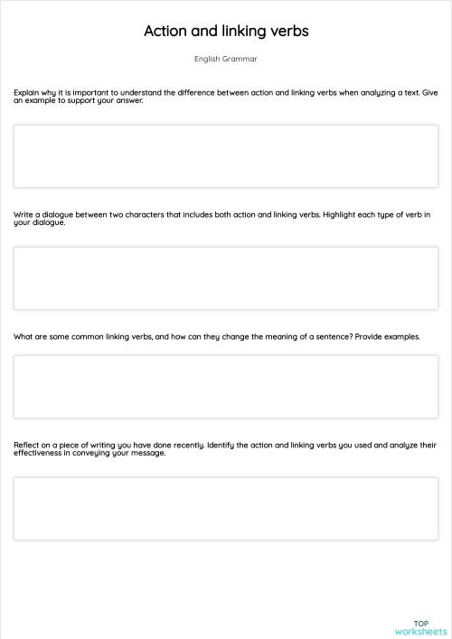 Action and linking verbs. Interactive worksheet | TopWorksheets