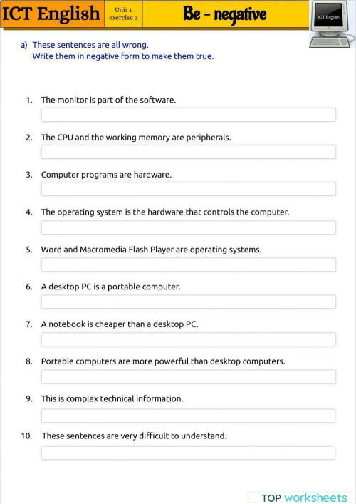 ICT 1.2 - Be - negative. Interactive worksheet | TopWorksheets