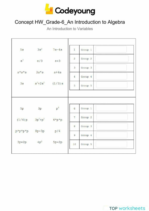 An Introduction to Variables Concept HW. Interactive worksheet ...