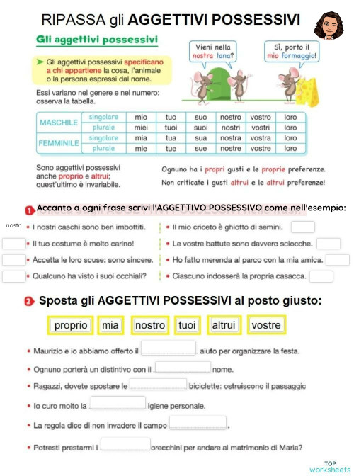Esercizio 1 POSSESSIVI. Scheda interattiva | TopWorksheets