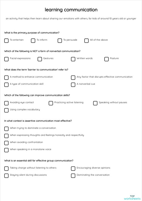 learning communication. Interactive worksheet | TopWorksheets