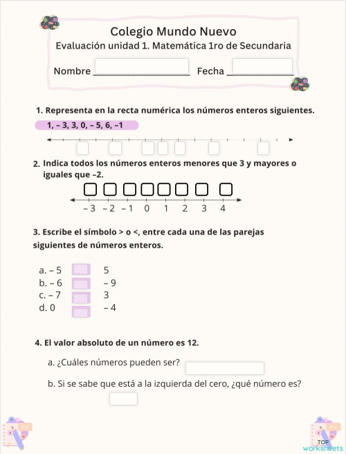 Números Enteros: fichas interactivas y ejercicios online | TopWorksheets