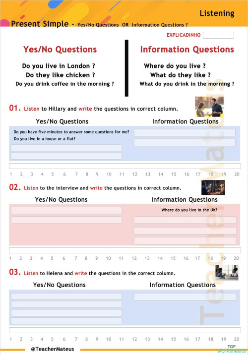 PRESENT SIMPLE - Yes No Questions OR Information Questions - 2 ...
