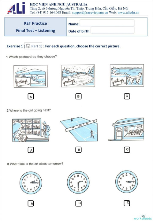 KET Practice_Final Test_Listening. Interactive worksheet | TopWorksheets