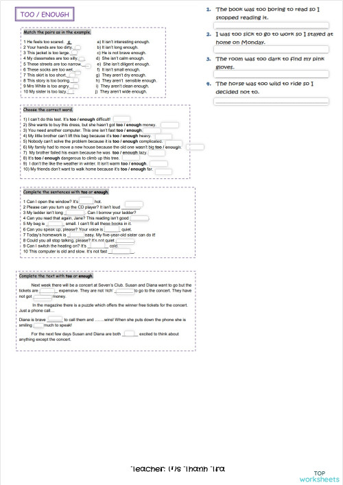 TOO/ ENOUGH. Interactive worksheet | TopWorksheets