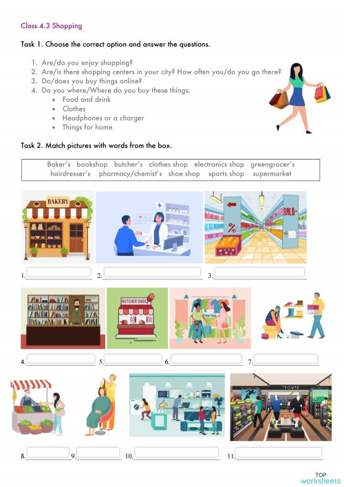 At the shop. Interactive worksheet | TopWorksheets