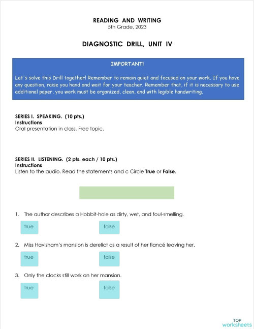 READING AND WRITING DD 6TH FINAL. Interactive worksheet | TopWorksheets