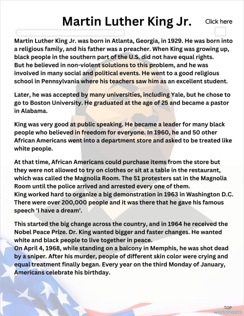 Martin Luther King Jr.. Interactive worksheet | TopWorksheets