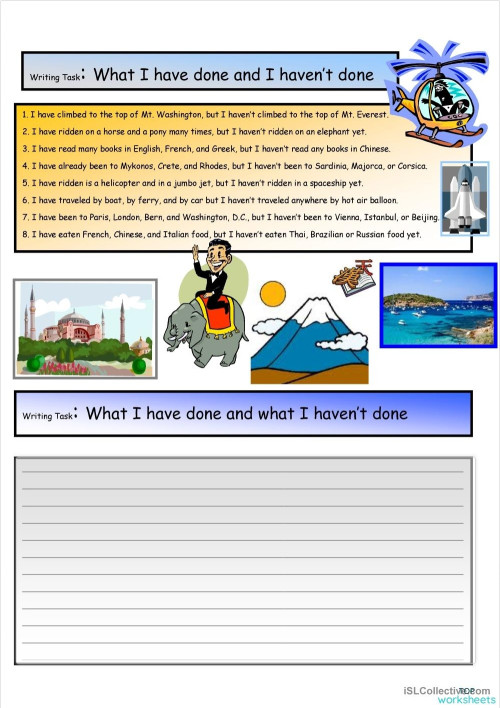 WRITING: What have I done?. Interactive worksheet | TopWorksheets