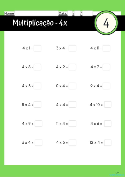 Multiplicação - 4x. Scheda interattiva | TopWorksheets