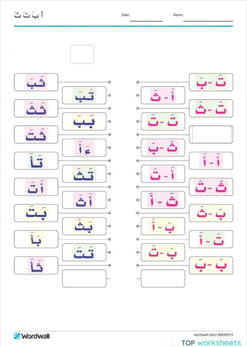 أ ب ت ث بالفتحة. ورقة عمل تفاعلية | TopWorksheets