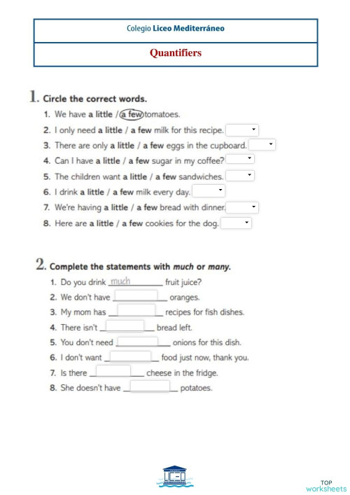Quantifiers 1. Interactive worksheet | TopWorksheets