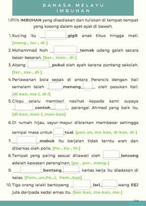 Bahasa Melayu - Imbuhan. Interactive worksheet | TopWorksheets