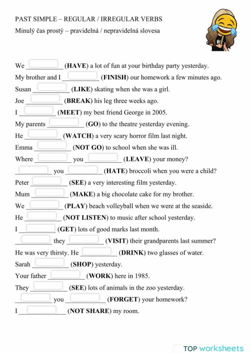 Past simple regular - irreagular verbs. Interactive worksheet | TopWorksheets