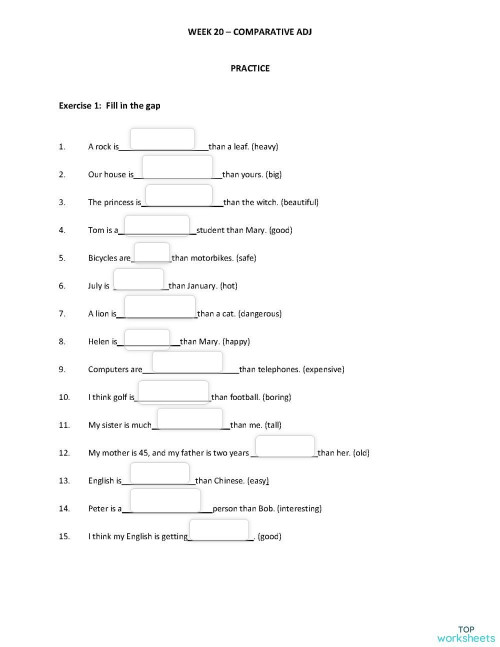 Week 20 - Practice. Interactive worksheet | TopWorksheets