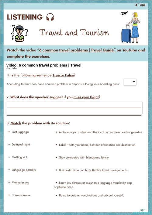 LISTENING - TRAVEL PROBLEMS. Interactive worksheet | TopWorksheets