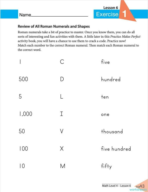 Lesson 6: Exercise 1 Pg 43. Interactive worksheet | TopWorksheets